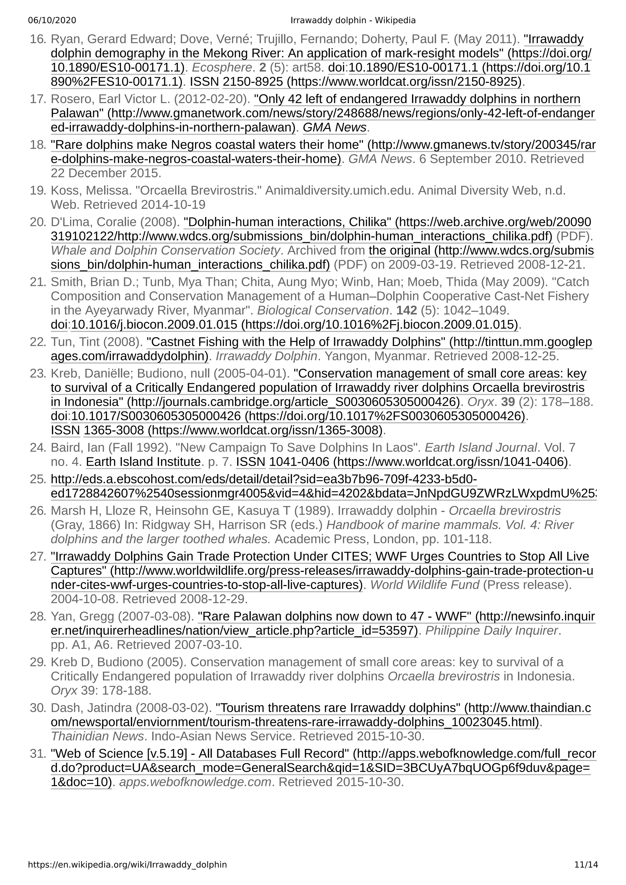 Irrawaddy dolphin : Notes | PDF