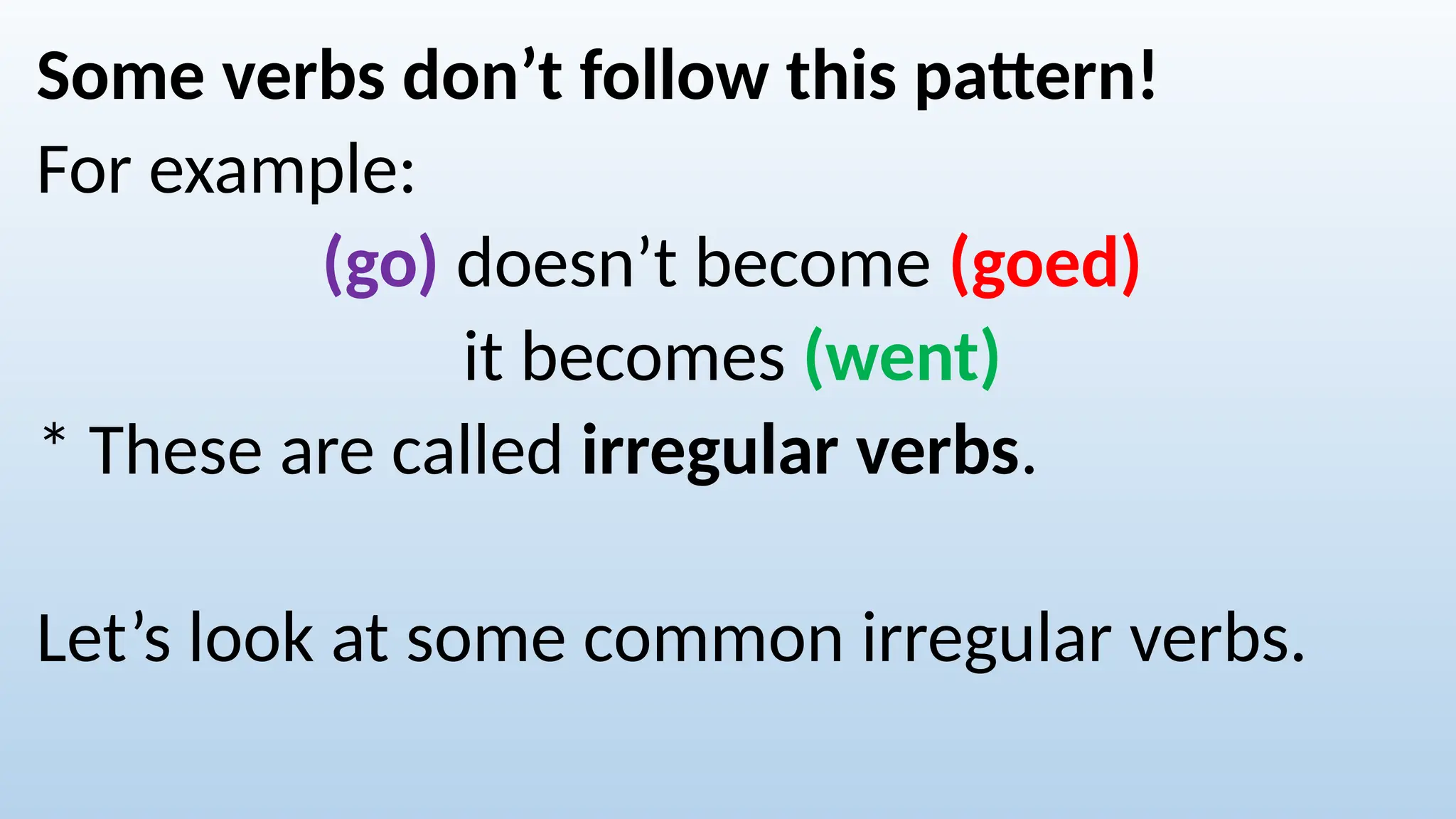 Irregular Past Verbs for grade three ppt | PPTX
