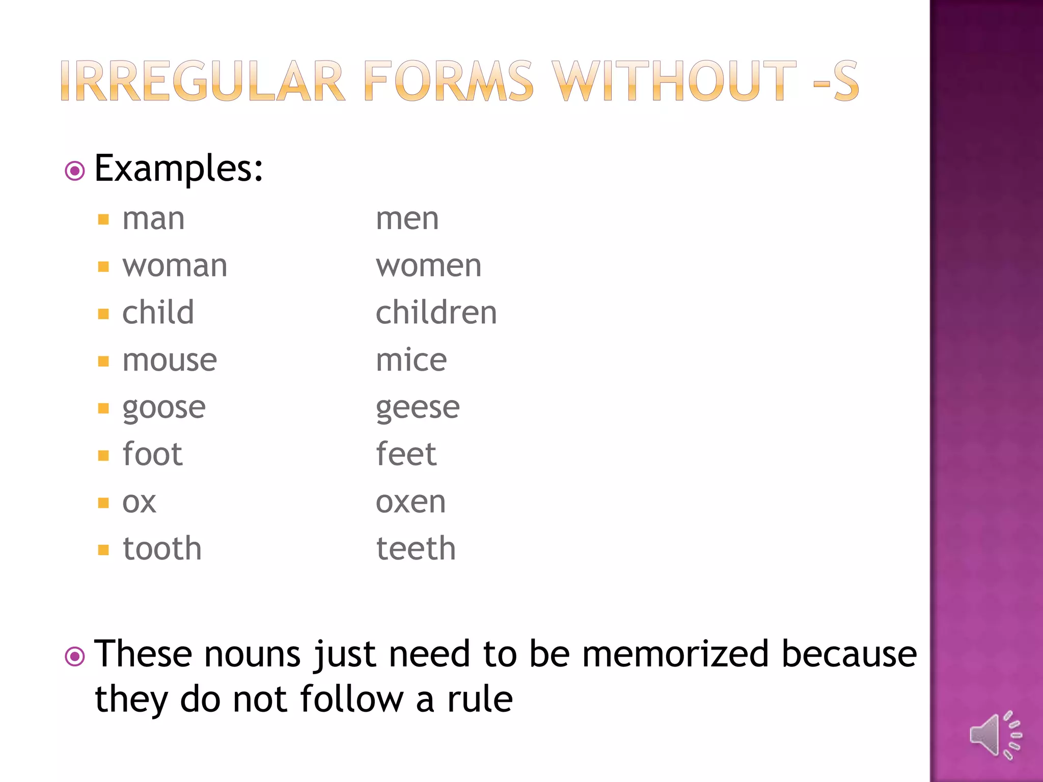 Irregular plural nouns | PPTX