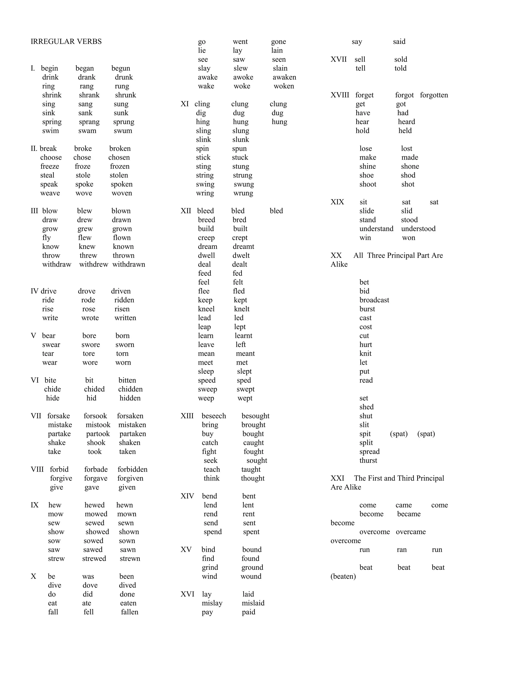 Irregular verbs | PDF