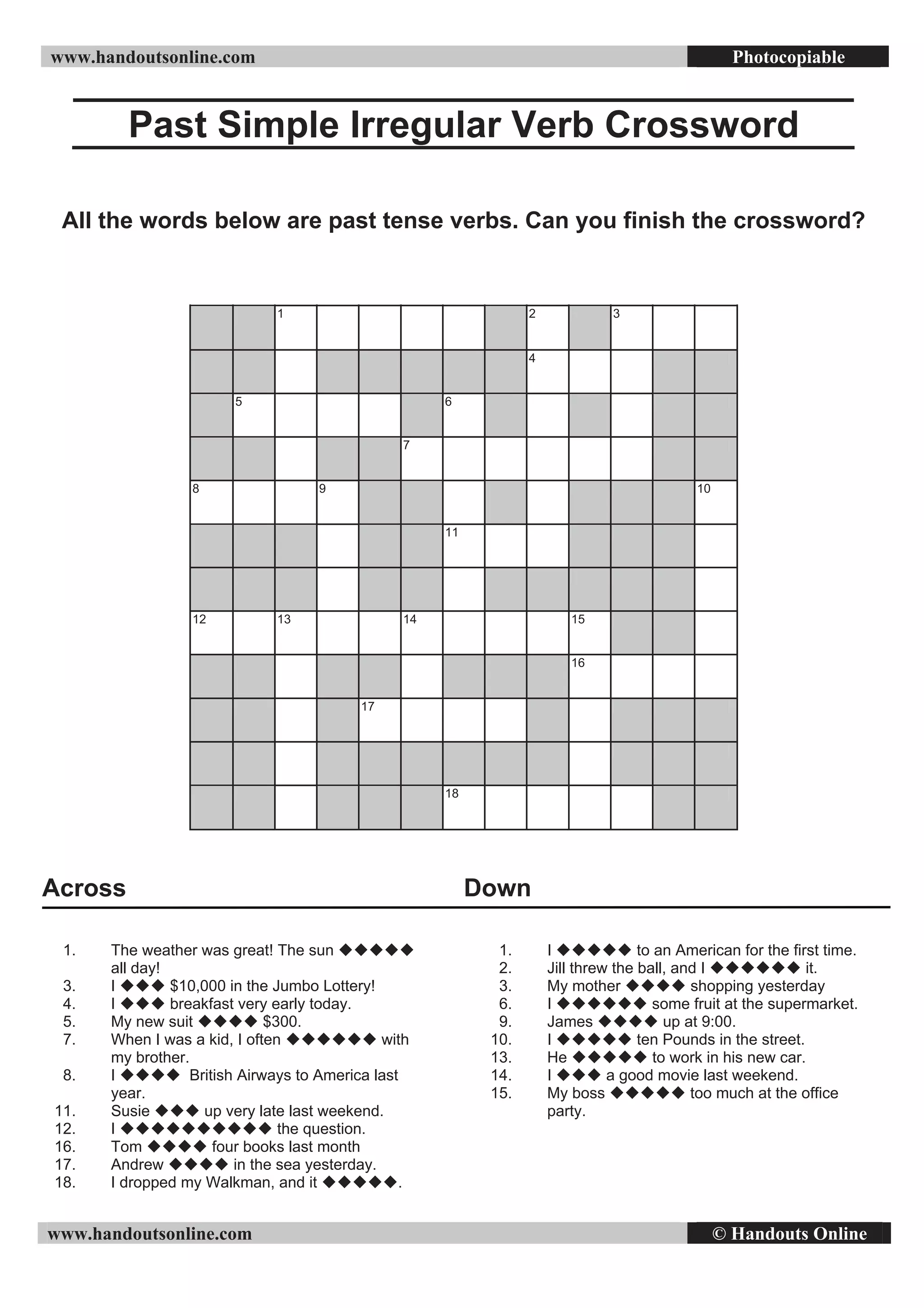 Irregular Verbs Elementary Crossword | PDF