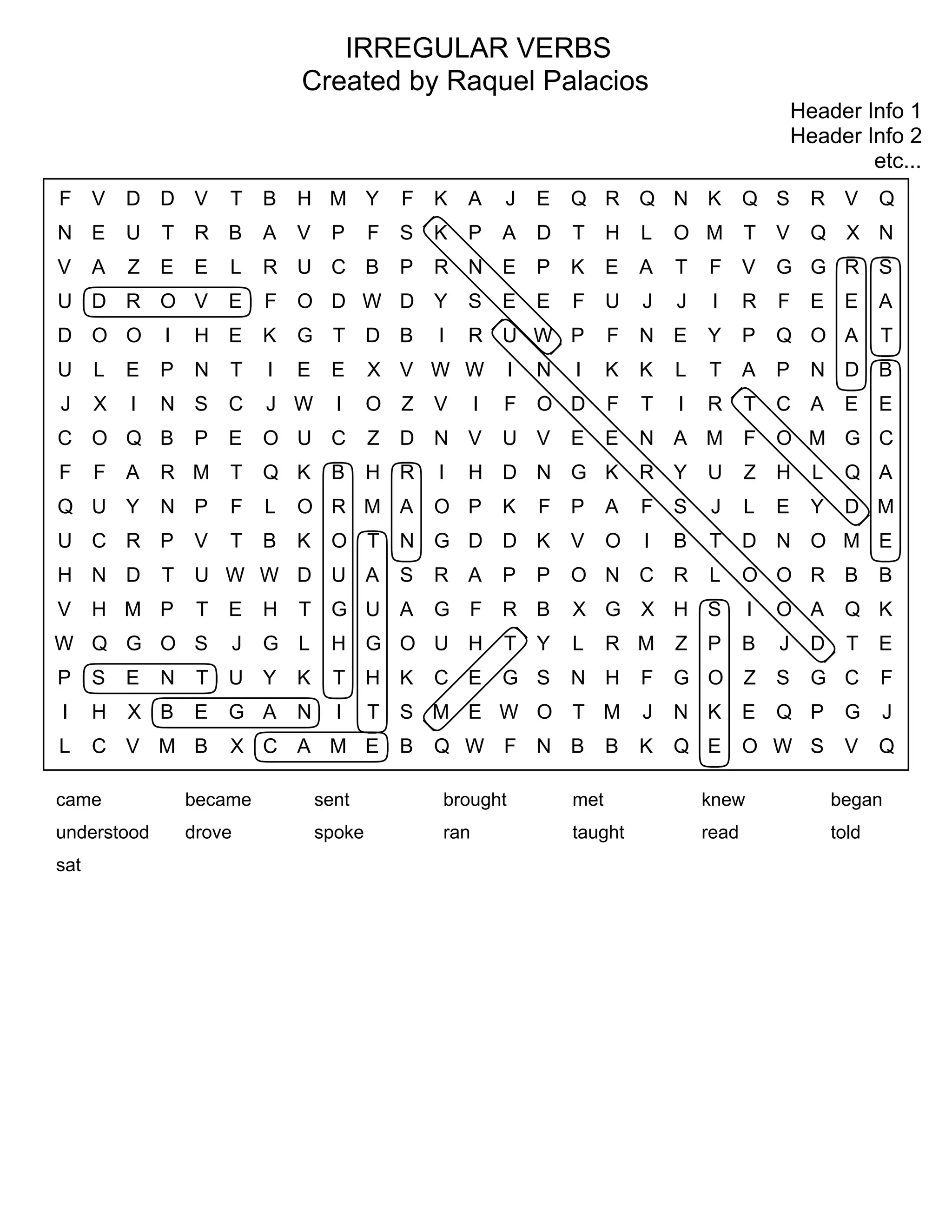 Irregular verbs wordsearch clues | PDF