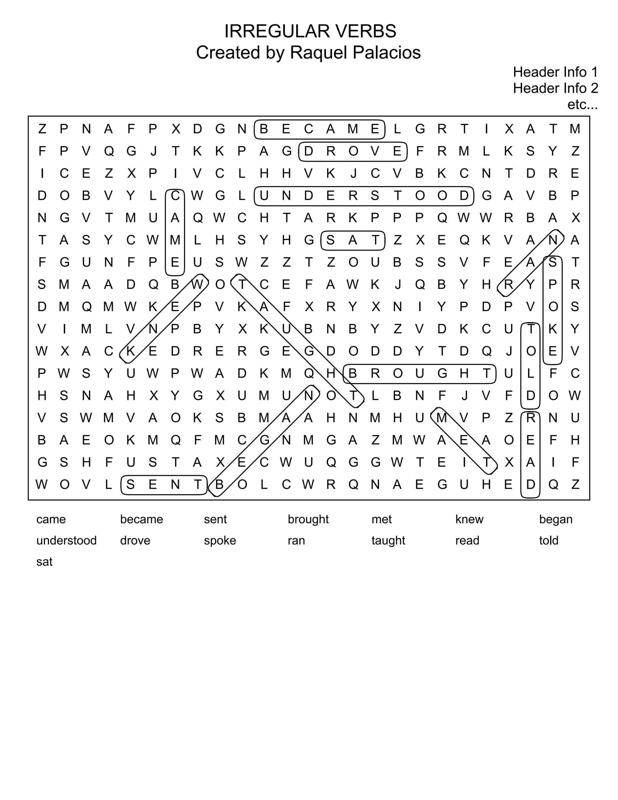 Irregular verbs wordsearch ss | PDF