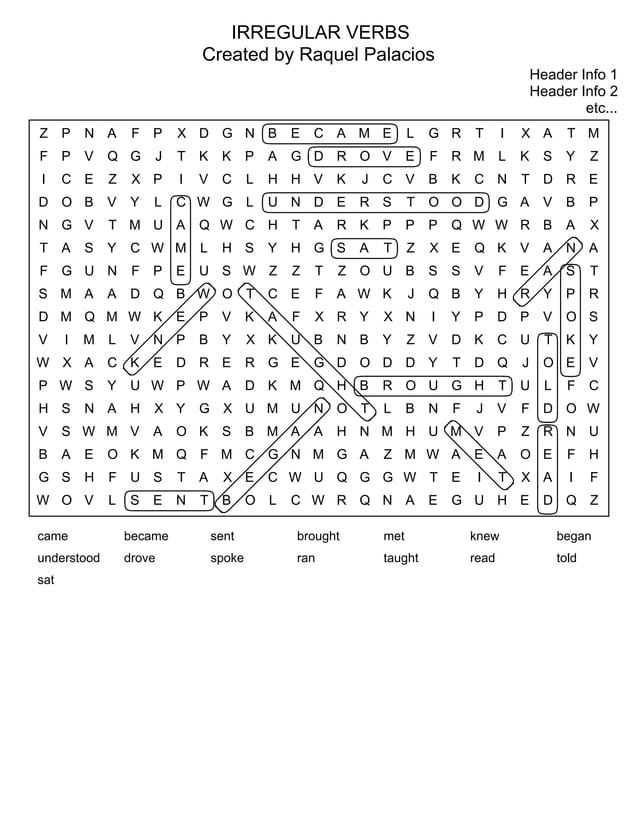 Irregular verbs wordsearch ss | PDF