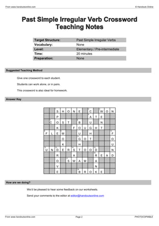 Irregular verbs crosword past simple | PDF