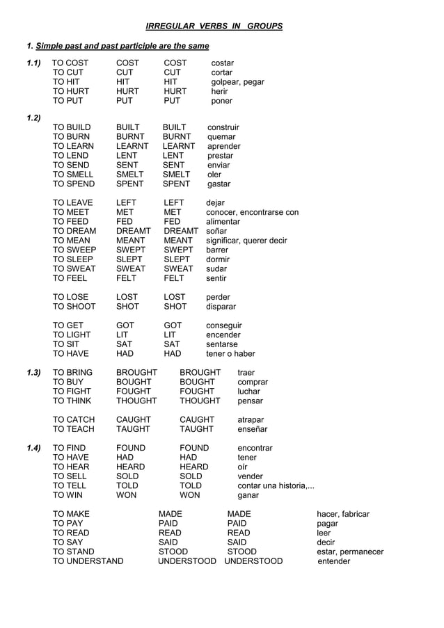Irregularverbsingroups1 | PDF
