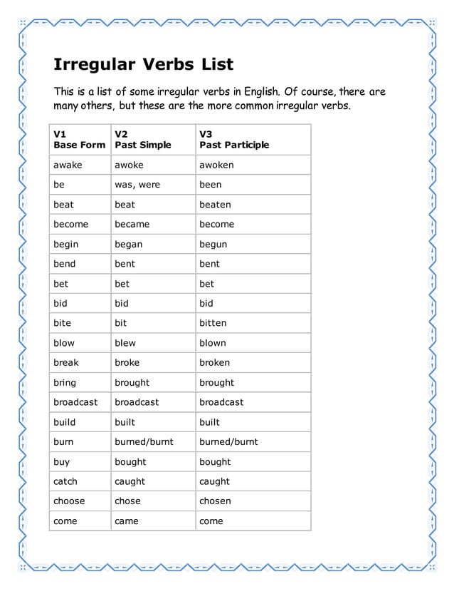 Irregular verbs list | DOCX