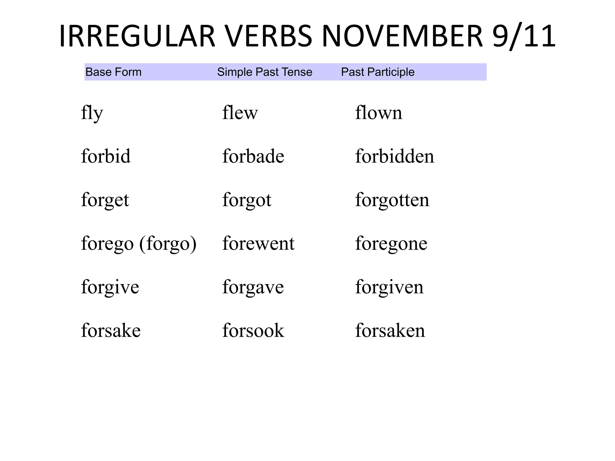 Irregular verbs november 9 | PPTX