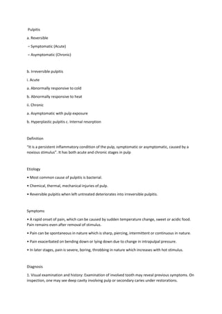 Irreversible Pulpitis in Conservative and Endodontics | DOCX