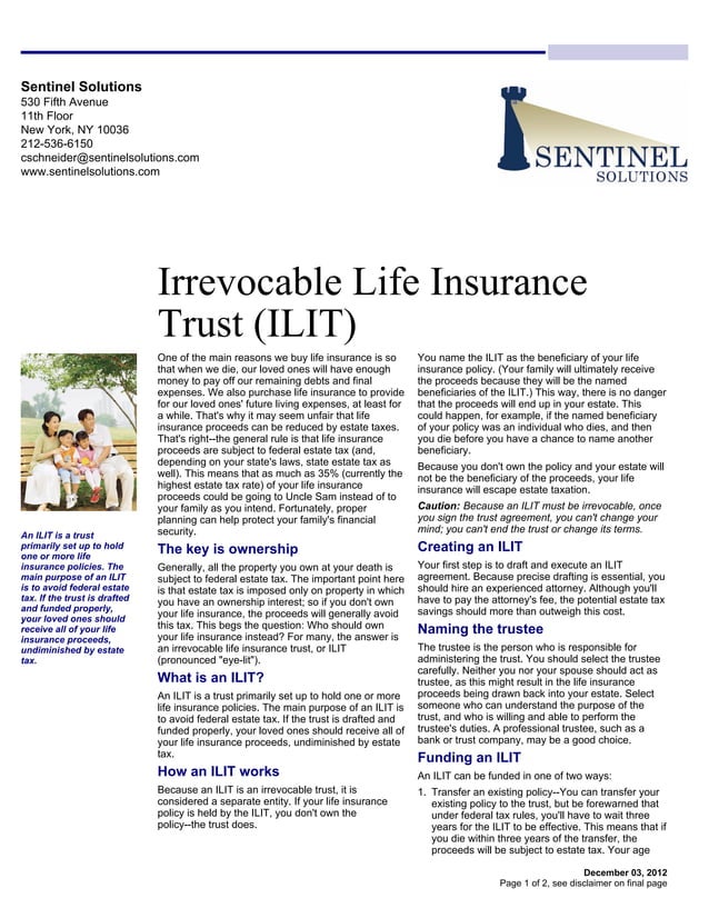 Irrevocable Life Insurance | PDF