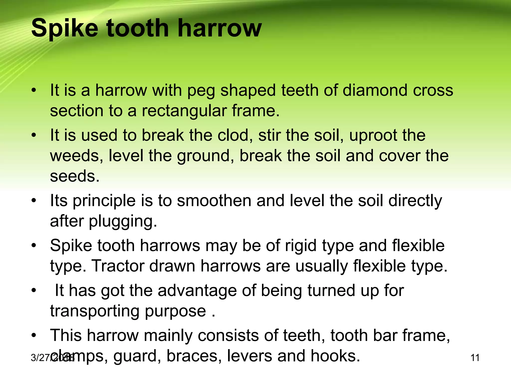 Secondary Tillage implements & their uses in Agriculture | PPTX