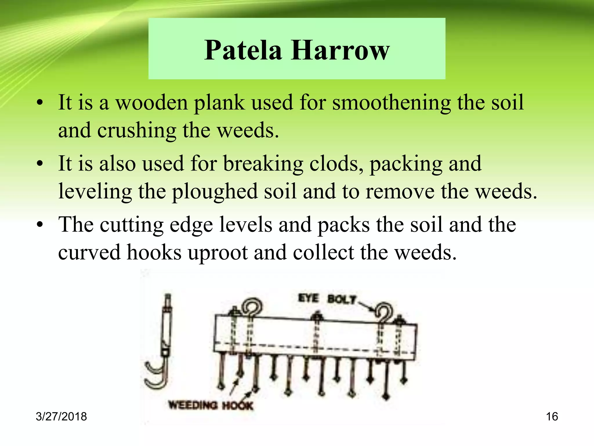 Secondary Tillage implements & their uses in Agriculture | PPTX