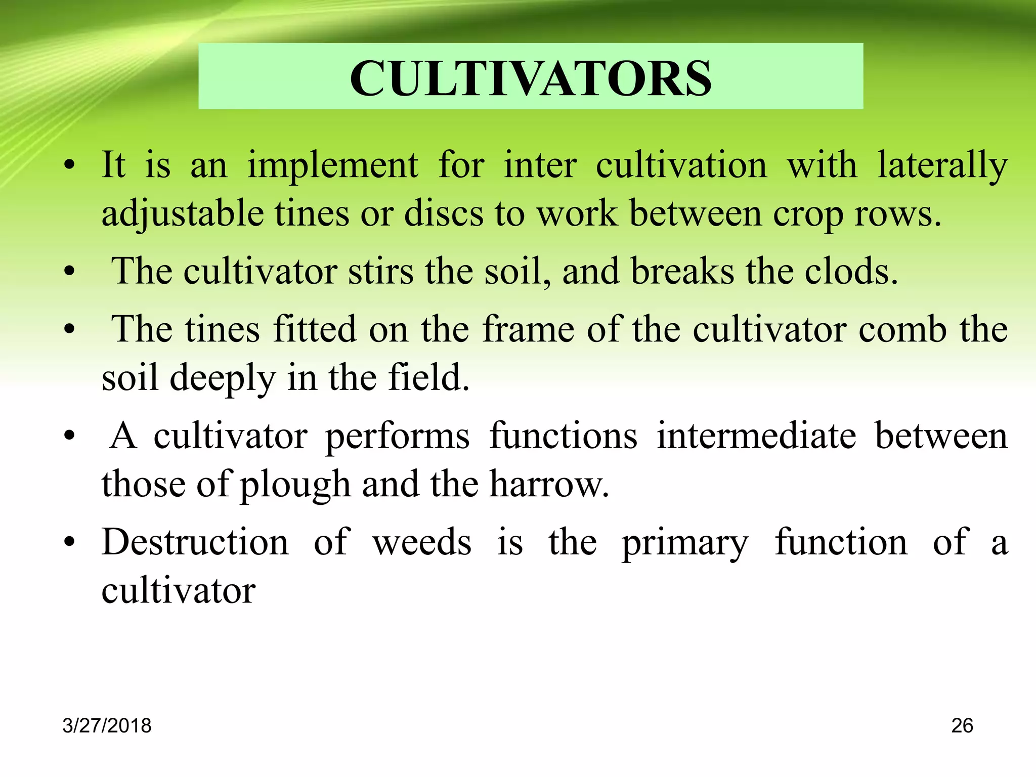 Secondary Tillage implements & their uses in Agriculture | PPTX
