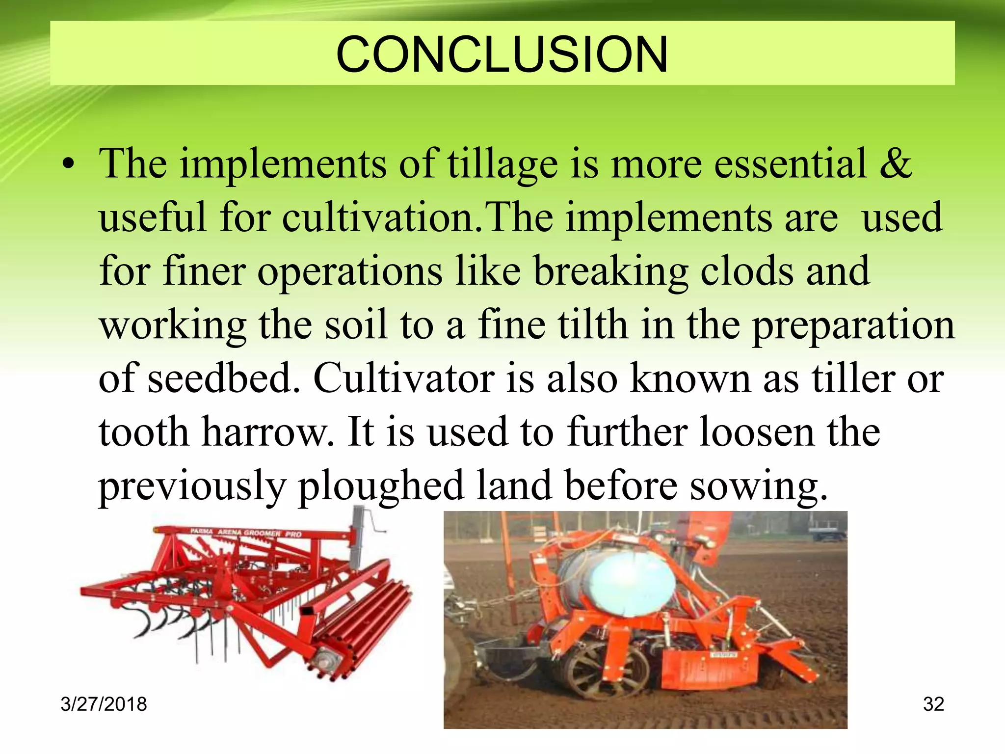 Secondary Tillage implements & their uses in Agriculture | PPTX