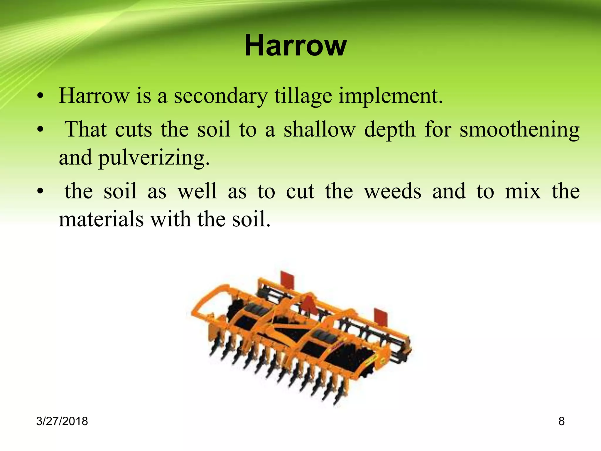 Secondary Tillage implements & their uses in Agriculture | PPTX