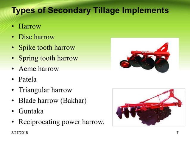 Secondary Tillage implements & their uses in Agriculture | PPTX