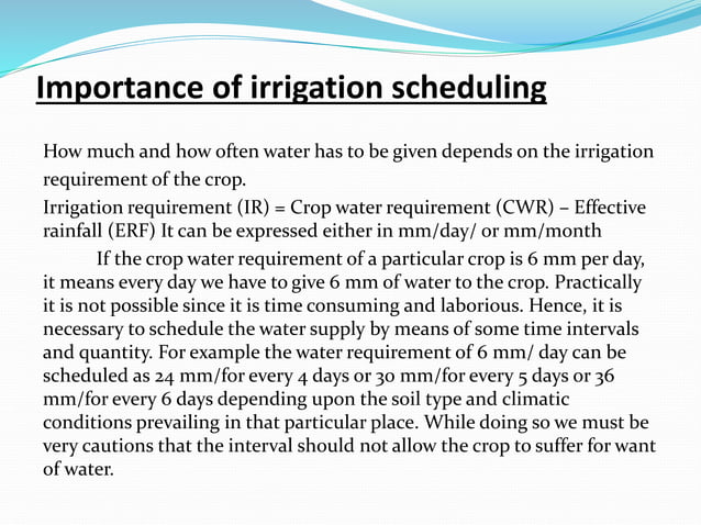 Irrigation Scheduling and approaches | PPTX