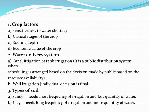 Irrigation Scheduling and approaches | PPTX