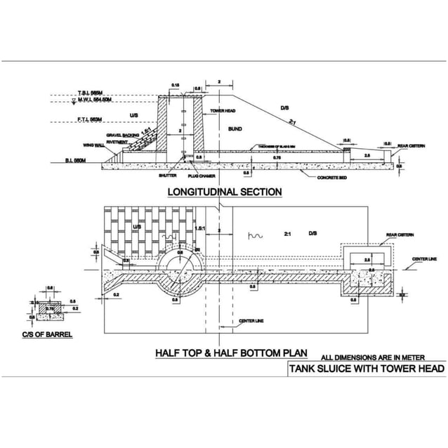 Earthen Bund, Sluice and Bridge Drawings 2D and 3D | PPTX