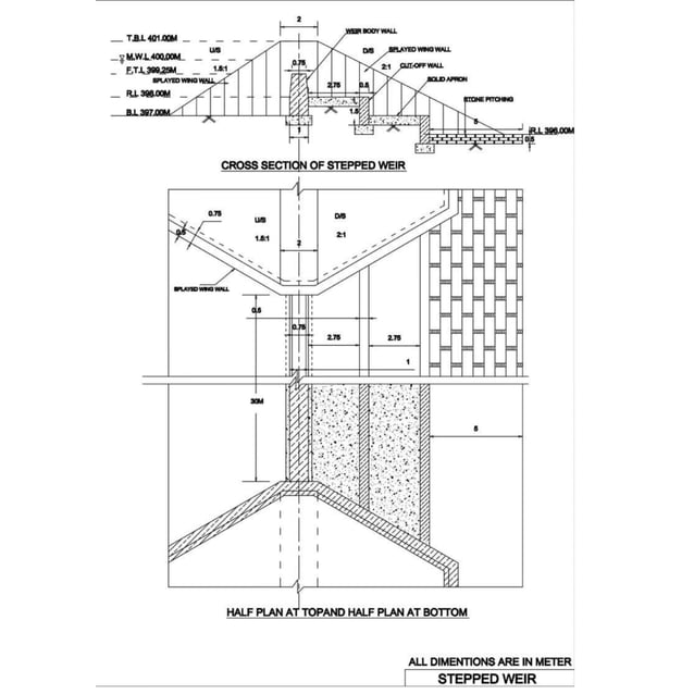 Earthen Bund, Sluice and Bridge Drawings 2D and 3D | PPTX