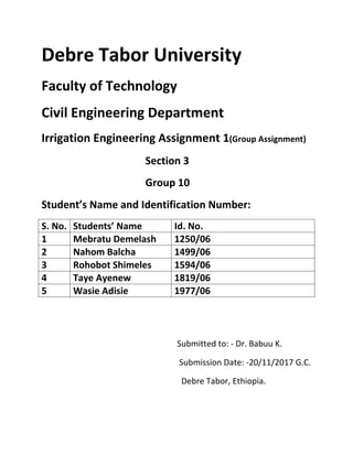 Irrigation Engineering group ass 1 Sec 3 #Group 10 | PDF | Civil Engineering Industry | Industries