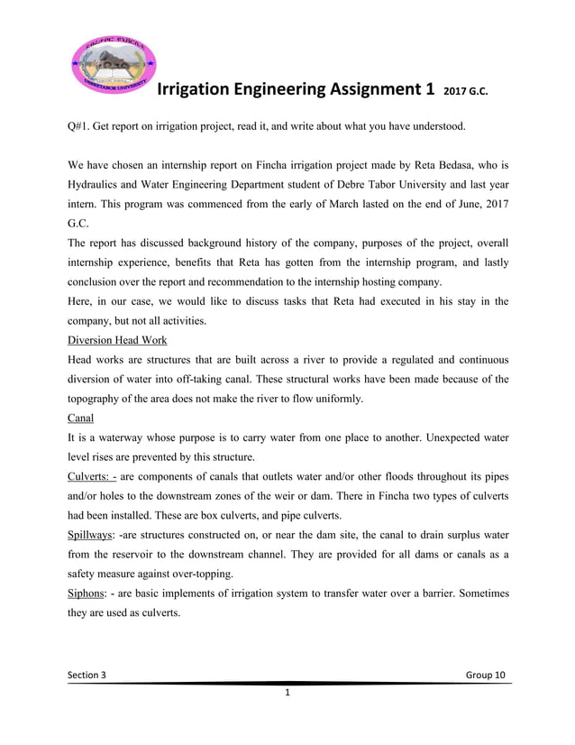 Irrigation Engineering group ass 1 Sec 3 #Group 10 | PDF | Civil Engineering Industry | Industries