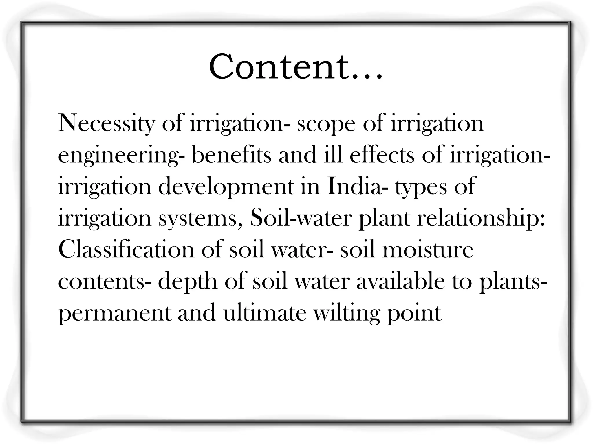 Irrigation engineering m1 | PDF