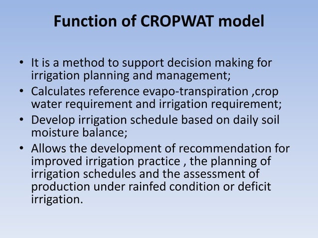 Irrigation planning with the help of cropwat 8.0 | PPTX | Agriculture ...