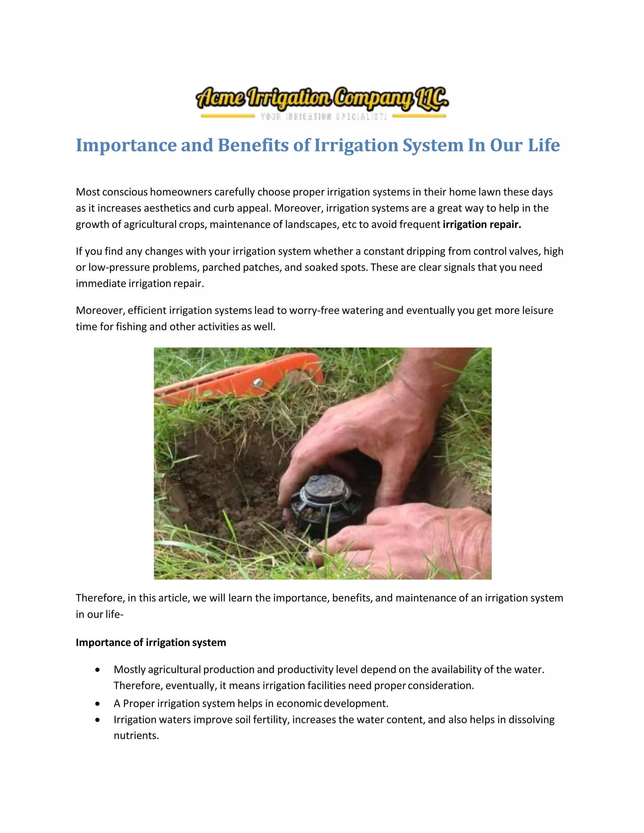 Importance and Benefits of Irrigation System In Our Life | PPTX