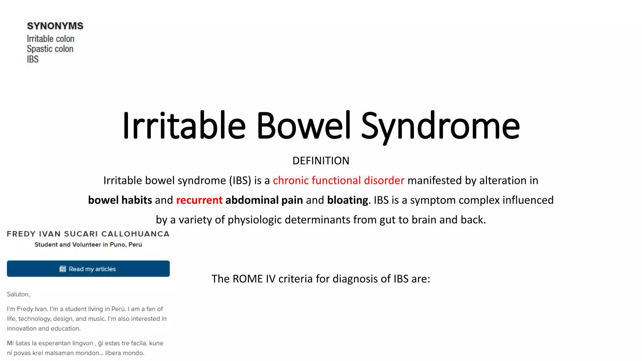Irritable bowel syndrome | PPT