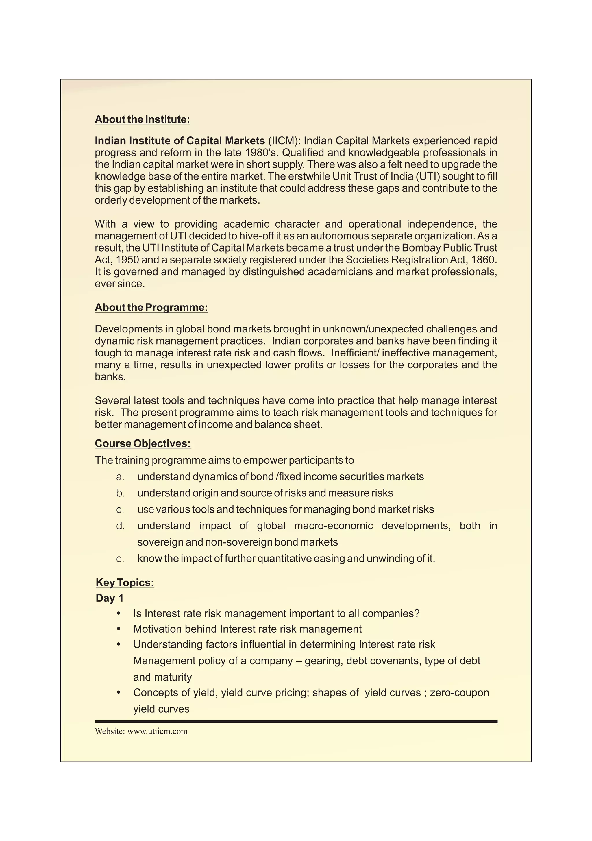 Programme on Interest Rate Risk Management | PDF