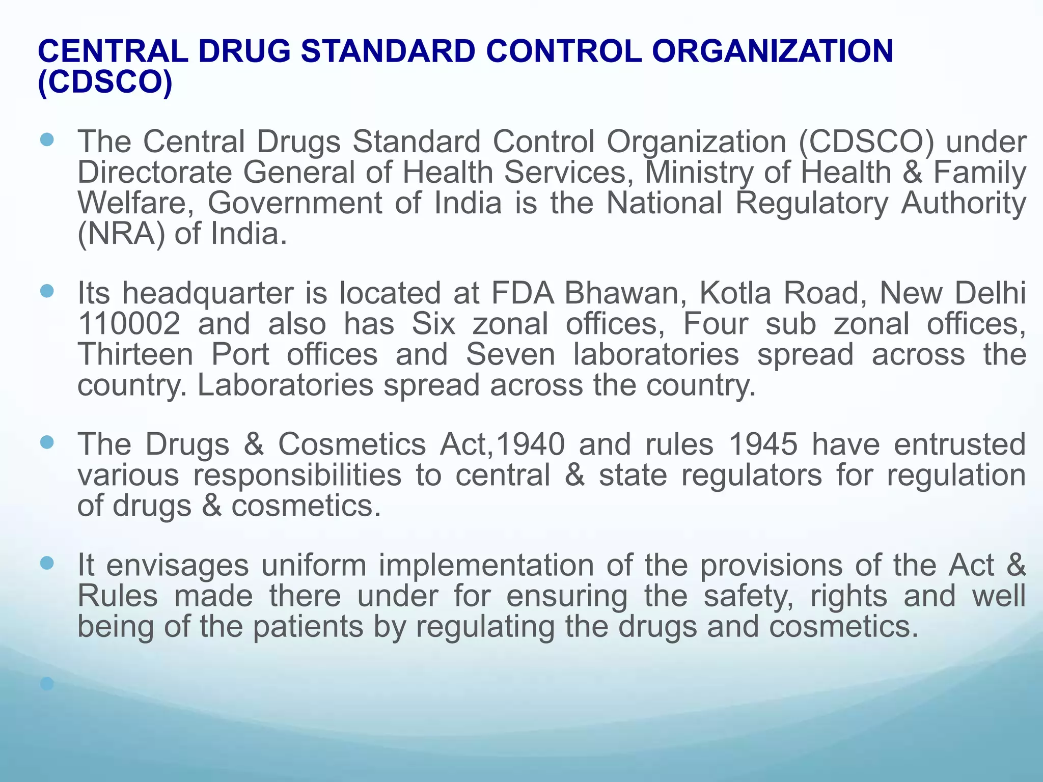 Indian regulatory requirements- CDSCO ( IP-2 / UNIT 5 ) | PPTX
