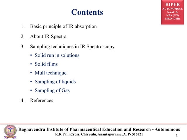 Sampling Techniques in IR Spectroscopy | PPTX | Chemistry | Science