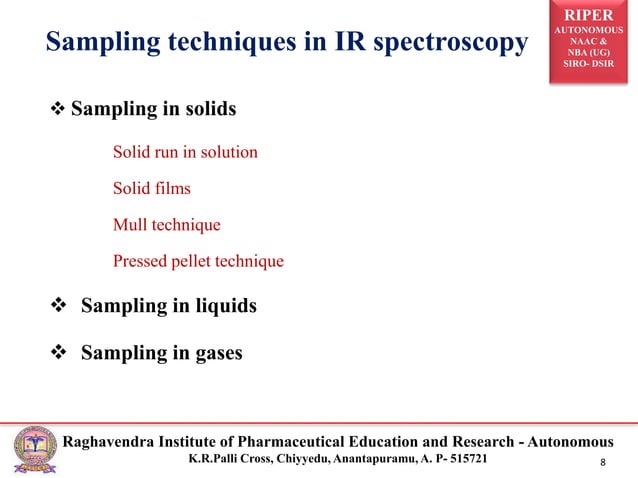 Sampling Techniques in IR Spectroscopy | PPTX | Chemistry | Science