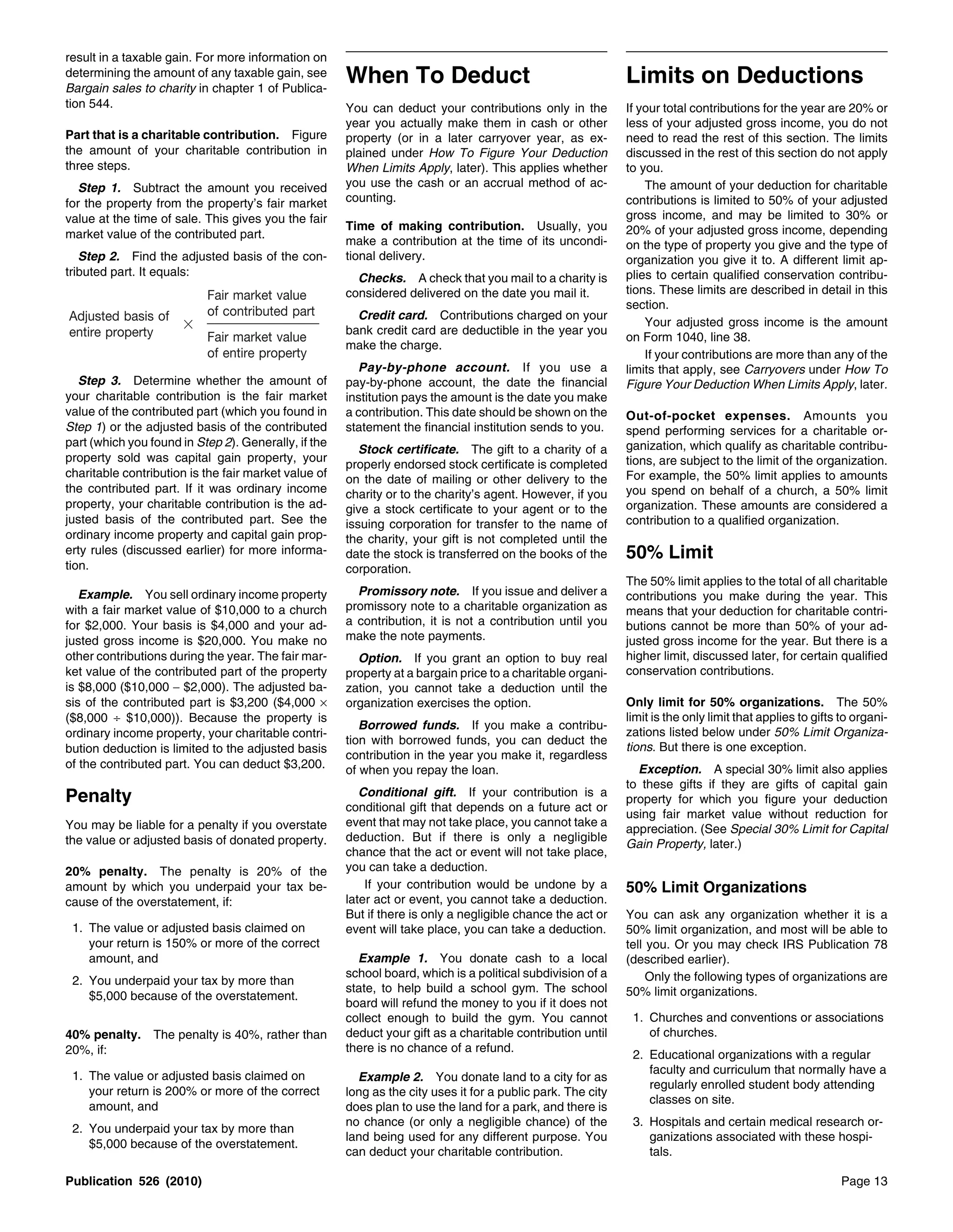 IRS Publication 526 Charitable donations | PDF