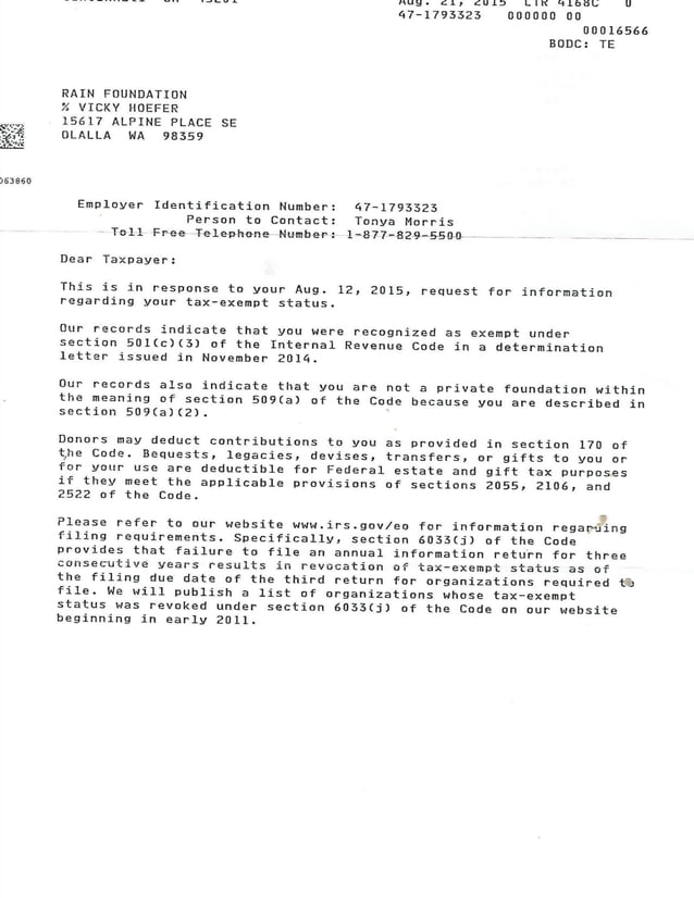 Irs tax exempt letter | PDF