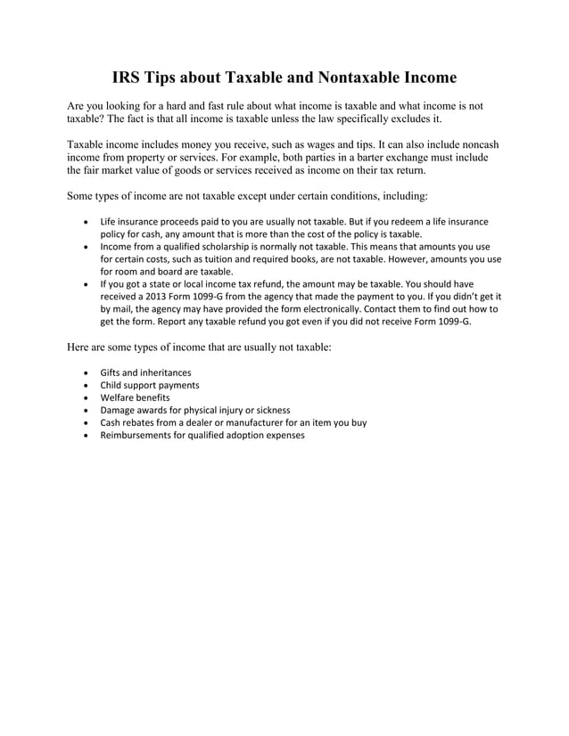 Irs tips about taxable and nontaxable income | PDF