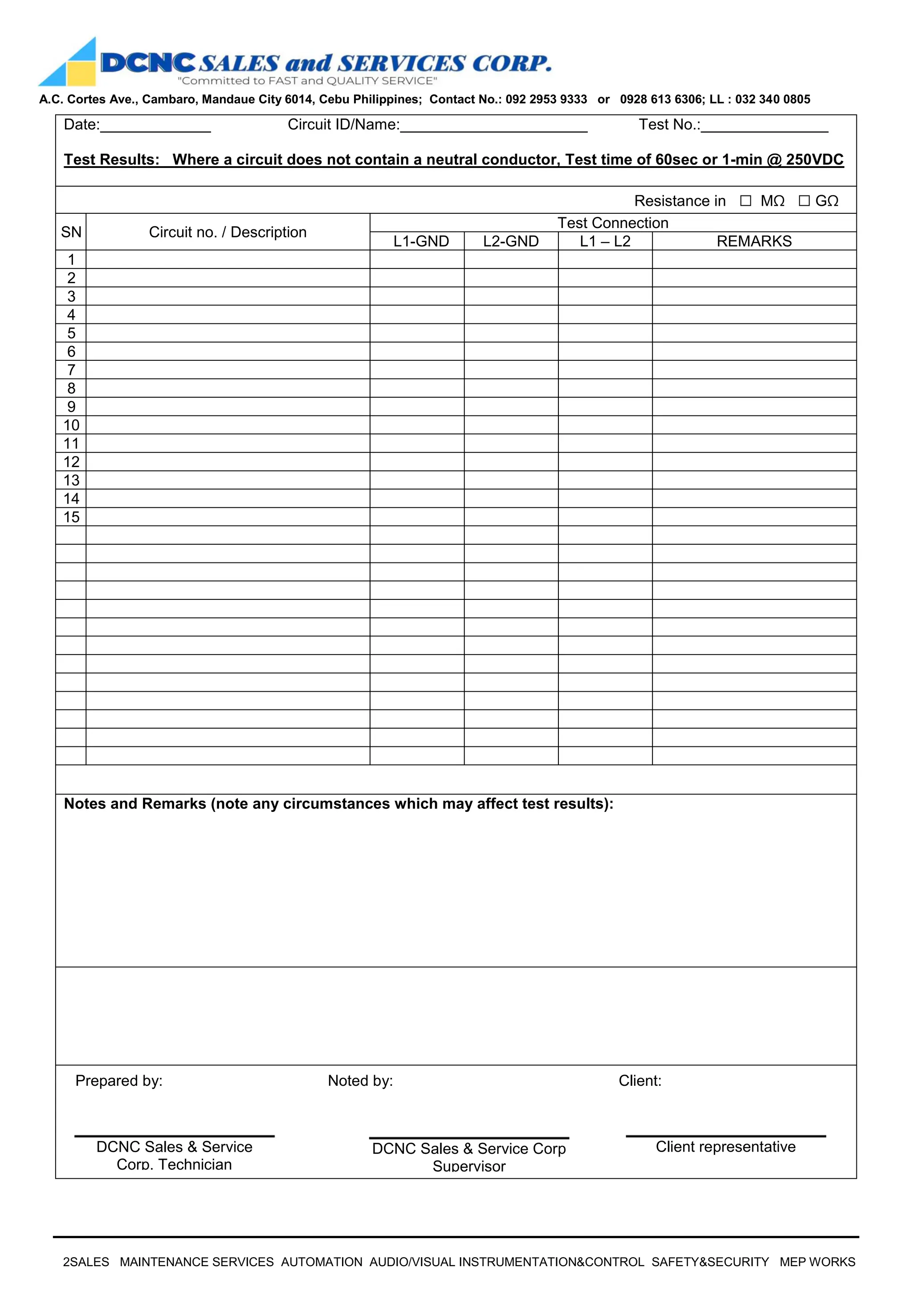 INSULATION RESISTANCE TEST FORMAT _ ELECTRICAL WORKS | PDF