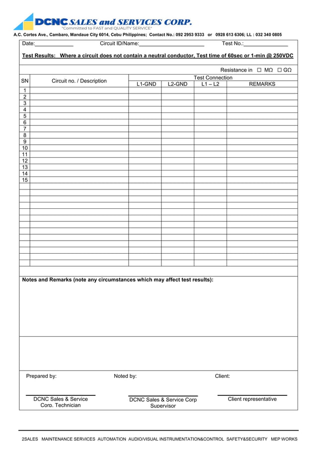 INSULATION RESISTANCE TEST FORMAT _ ELECTRICAL WORKS | PDF