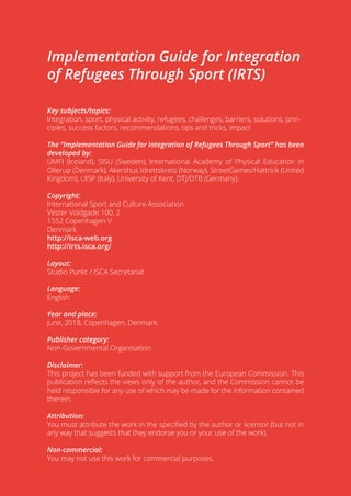 Integration of Refugees Through Sport Implementation Guide | PDF