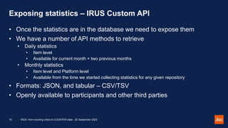 IRUS from counting clicks to COUNTER stats | PPTX | Databases | Computer Software and Applications