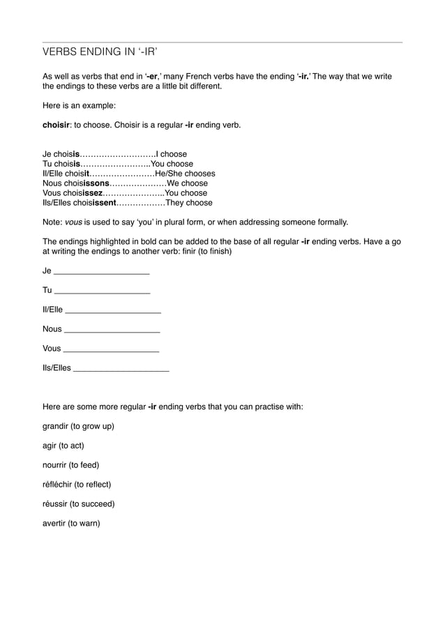 French worksheet: regular '-ir' verbs | PDF