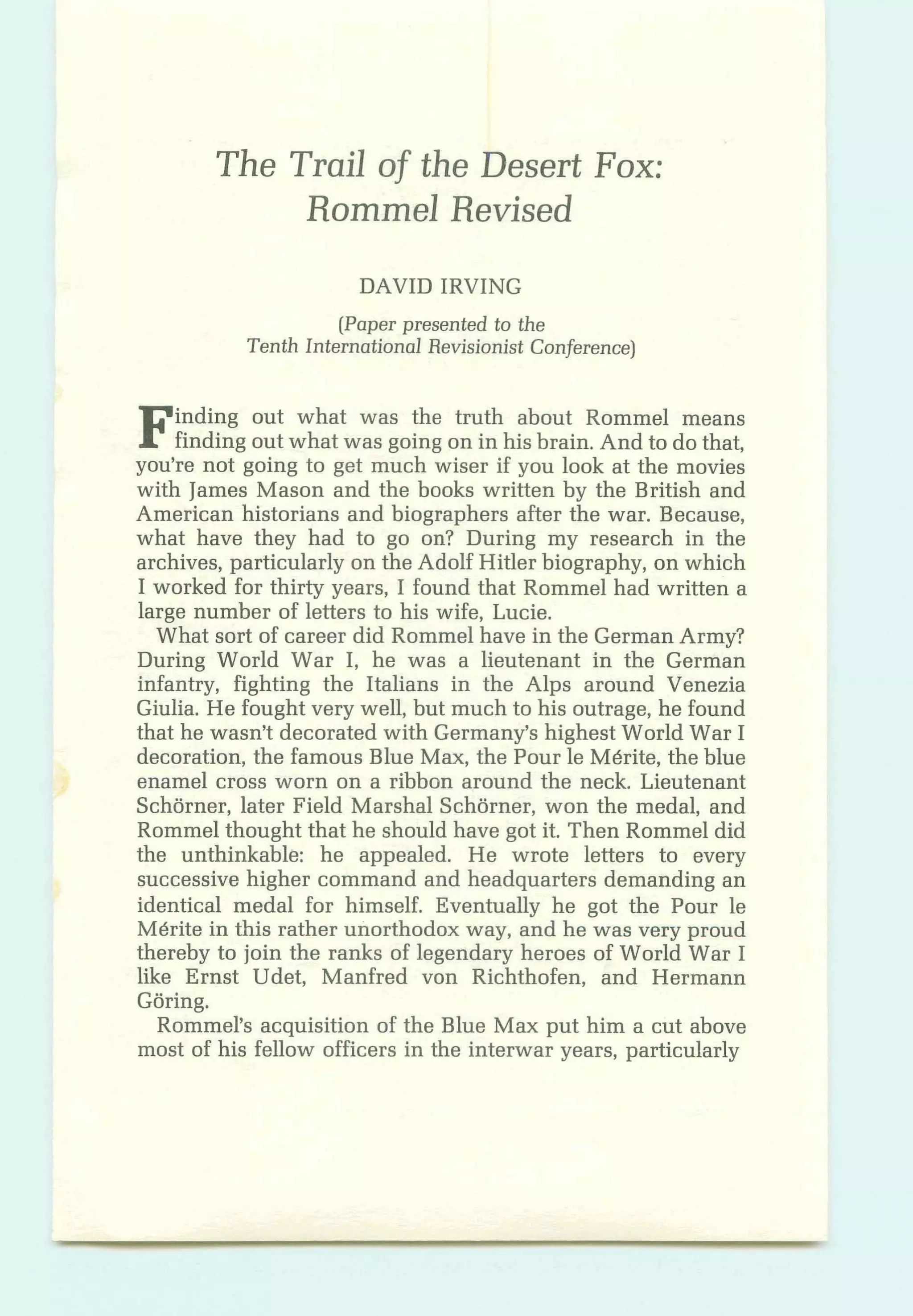 Irving, david the trail of the desert fox - rommel revised - journal of ...