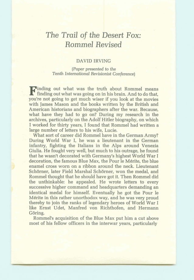 Irving, david the trail of the desert fox - rommel revised - journal of ...