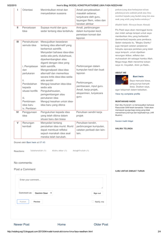 Irwin's blog model konstruktivisme lima fasa needham | PDF