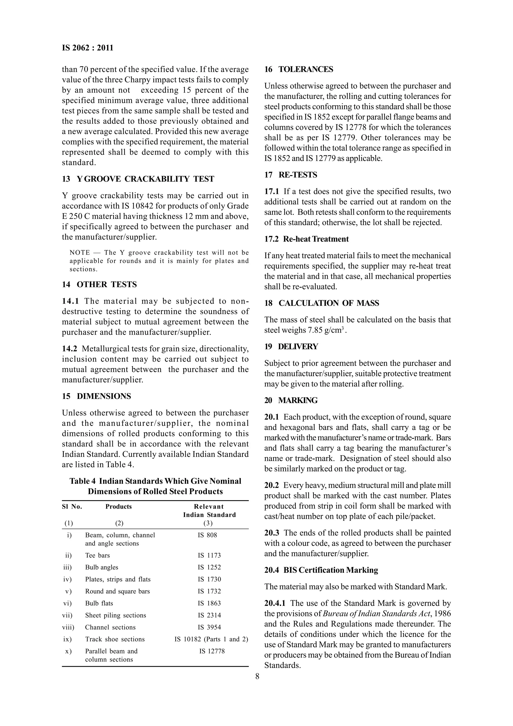 IS 2062(2011) Seventh Revision: Hot rolled medium and high tensile ...