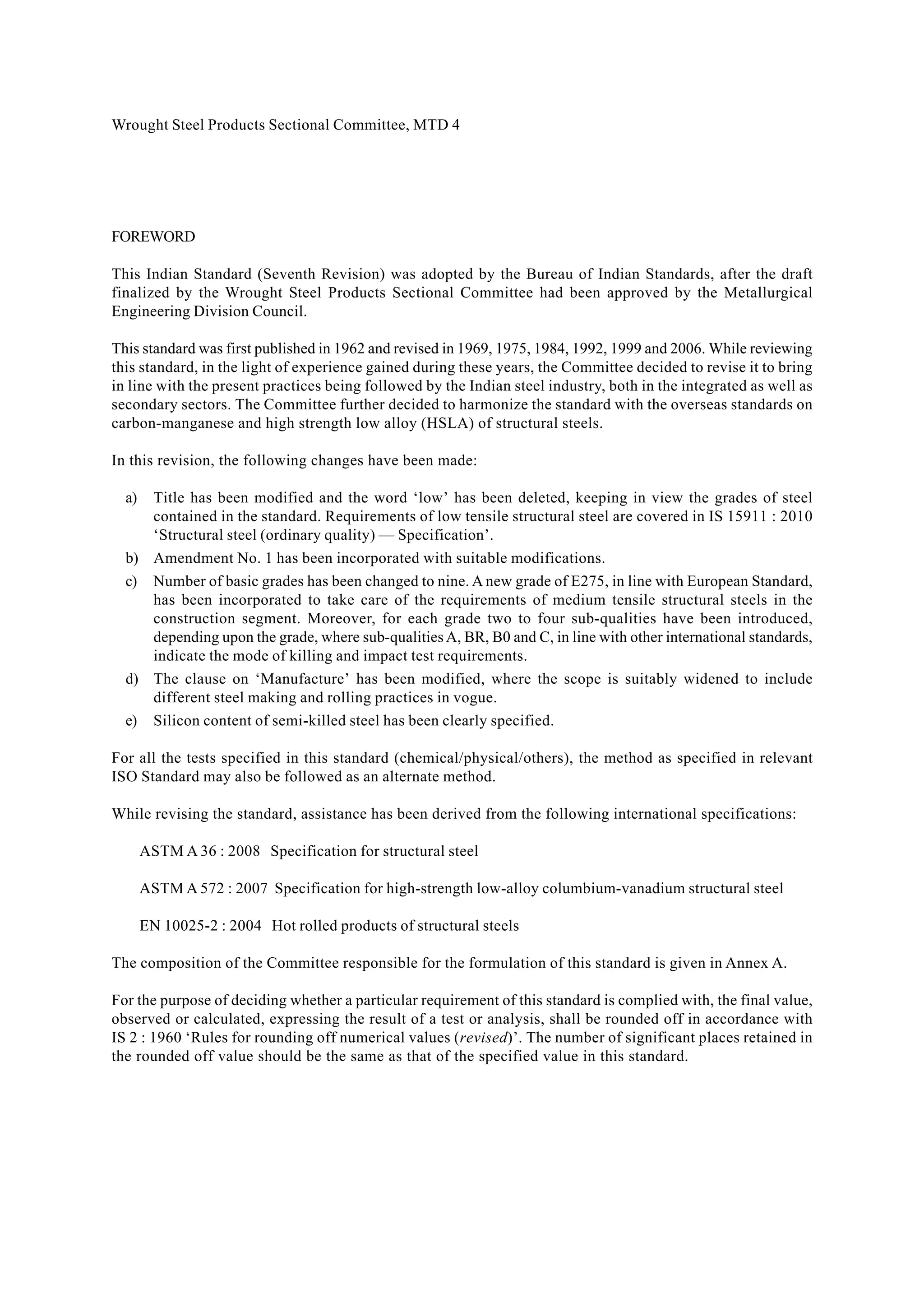 IS 2062(2011) Seventh Revision: Hot rolled medium and high tensile structural steel ...