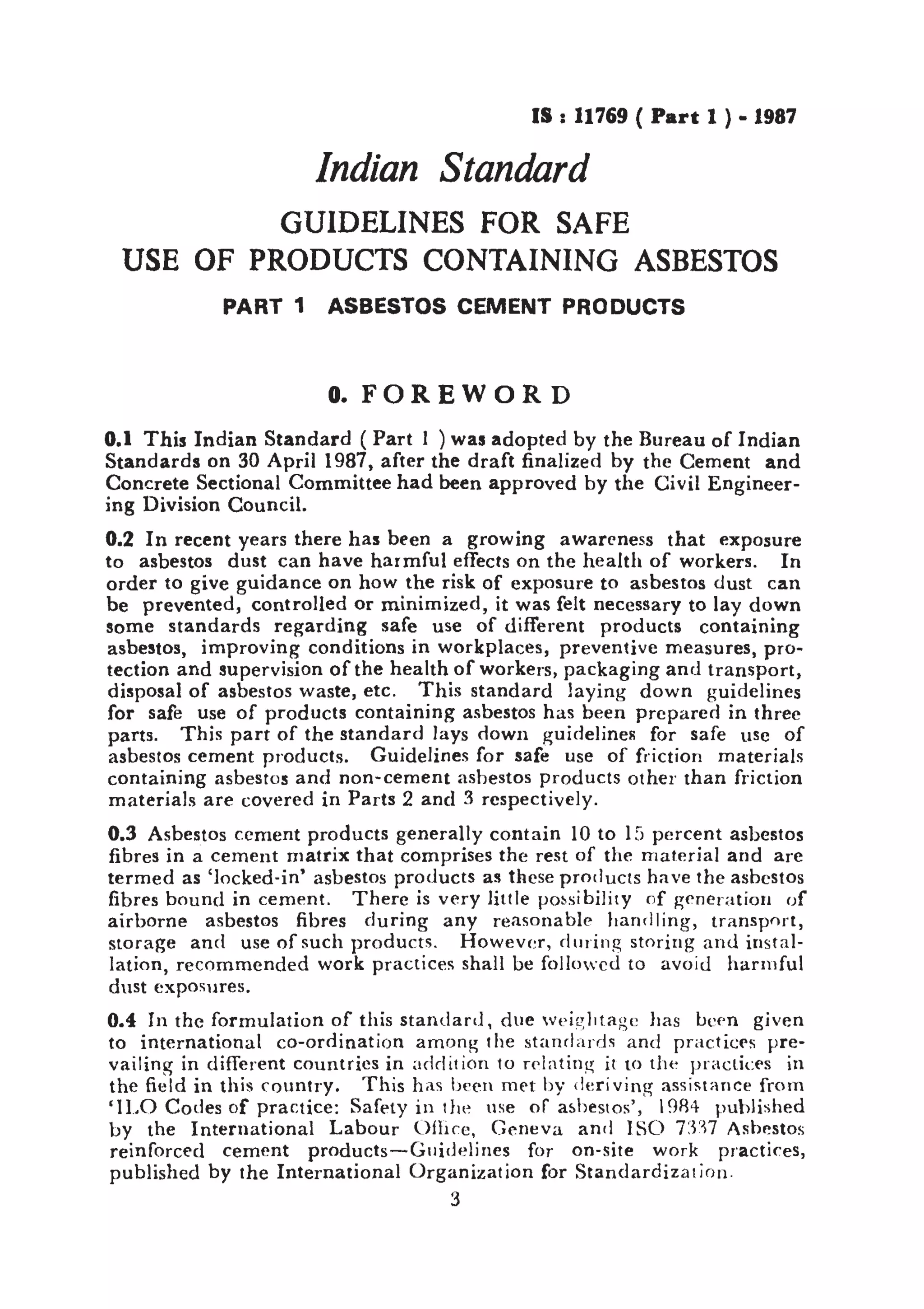 The IS 11769 Part 1 Usage of Asbestos Cement Products | PDF