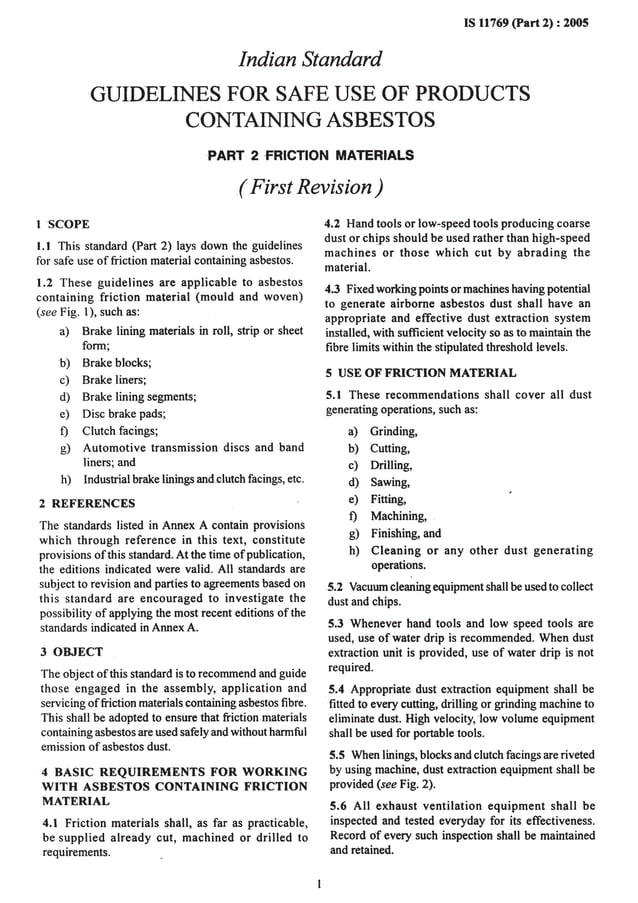 The IS 11769 Part 2 Usage of Asbestos Friction Products | PDF