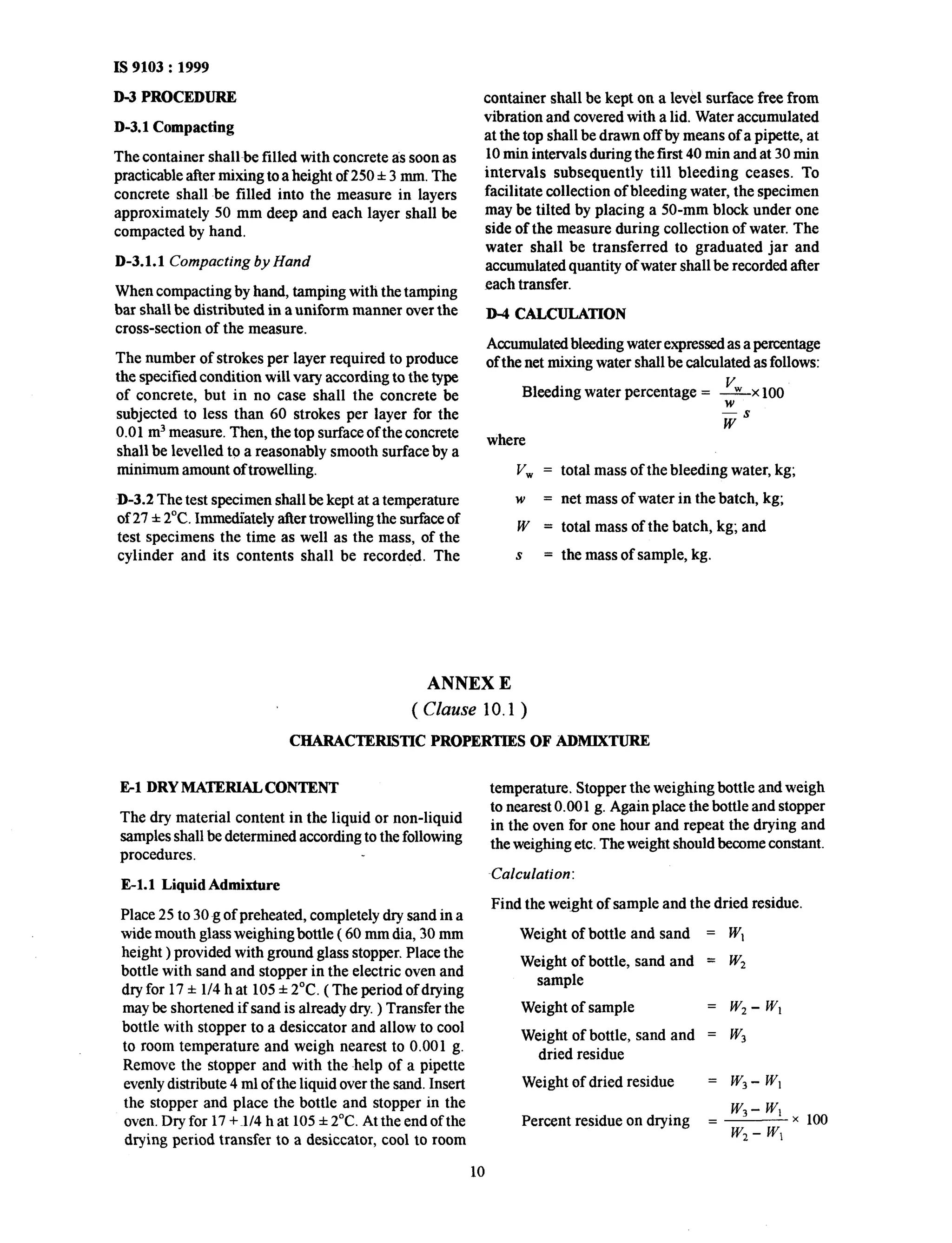 IS 9103 1999 Code for specification of admixtures mainly for chemical ...